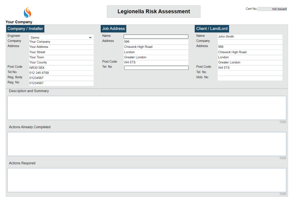 Legionella Risk Assessment App Records